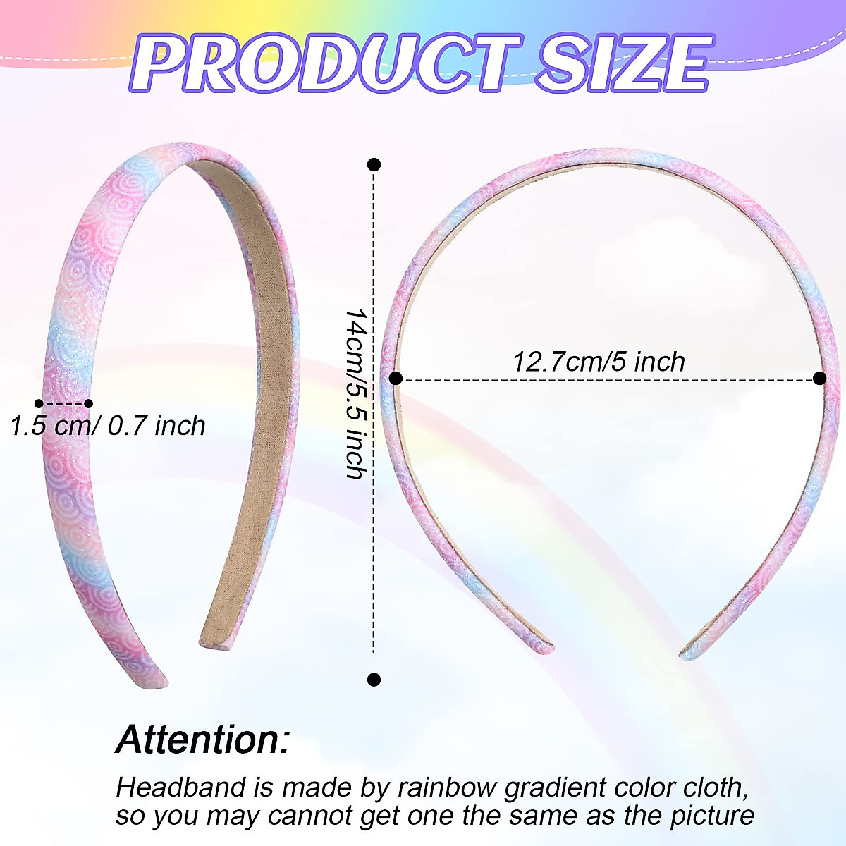 20 Pcs Rainbow Headbands Thin Glitter Sequin Headbands Plain Sweet Hairband Children Head Bands Cloth Headbands Sequin Printed Heart Mermaid Headband Skinny Sparkle Hairband Headband for Girls Toddler