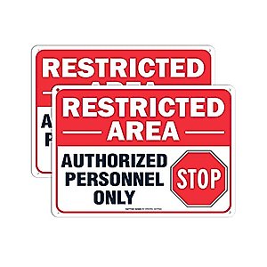 (2 pack) Restricted Area Sign Authorized Personnel Only, Do Not Enter Sign, 10 x 7 Inches .40 Rust Free Aluminum, UV Protected, Weather Resistant, Waterproof, Durable Ink，Easy To Mount