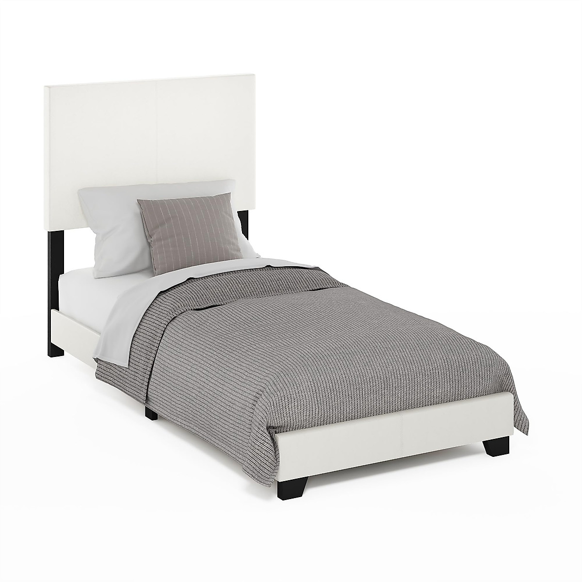 Furinno Pessac Upholstered Bed Frame, White PU Leather, Twin XL