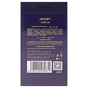 Swiss Arabian Gratify For Unisex - Luxury Products From Dubai - Long Lasting Personal Perfume Oil - A Seductive, Exceptionally Made, Signature Fragrance - The Luxurious Scent Of Arabia - 0.4 Oz