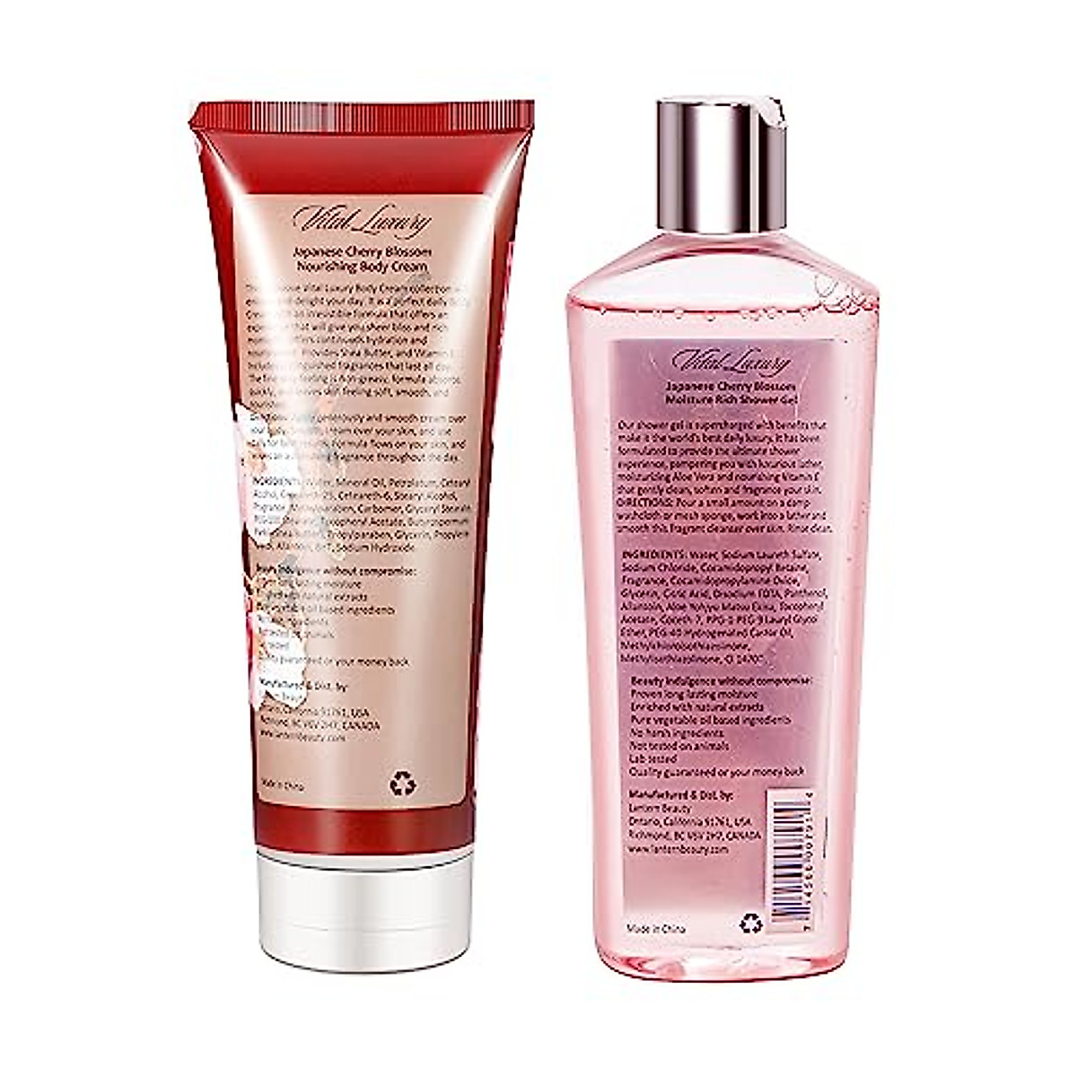 Vital Luxury Japanese Cherry Blossom Shower Gel and Body Cream Set - Nourishing and Moisturizing Daily Skincare - 8 fl.oz / 236mL Each, Birthday Mother's Valentine's Day Gifts for Her and Him