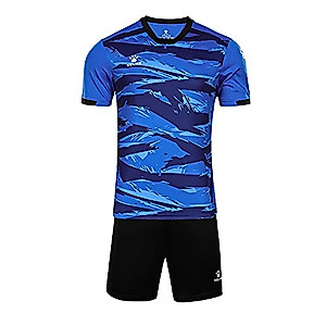KELME Men Dry Fit Outfit Shirts, Soccer Uniform Training Mens Liga Jersey and Shorts,Short Sleeve US Work Out Kit Clothes (Blue Medium)