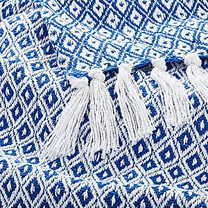 Americanflat 100% Cotton Throw Blanket for Couch - 50x60 Blue and White Throw Blanket for Bed, Sofa, or Chair - Machine Washable, All Seasons Neutral Lightweight Blanket Indoor or Outdoor Use