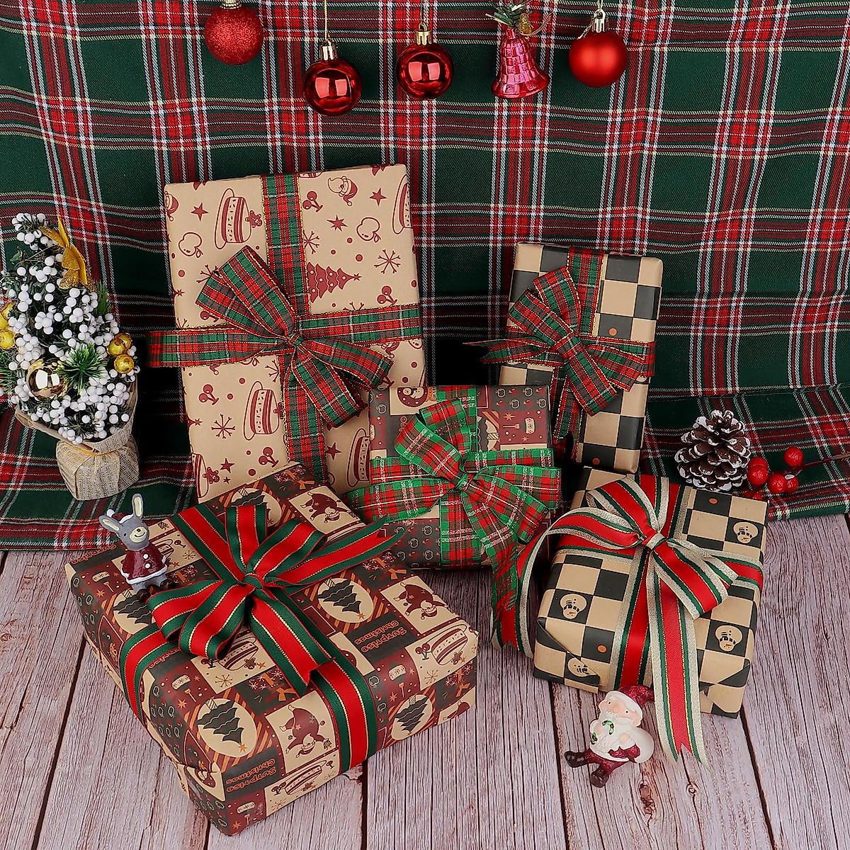 Hiswan Christmas Red and Green Plaid Ribbon, 1 Inch Wide x 25 Yards, Polyester, Classic, Christmas