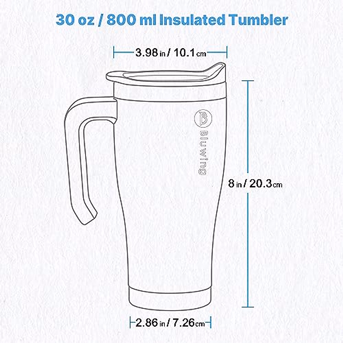 Bluwing 30 oz Tumbler with Handle-Travel Coffee Mug with Spill Proof Lid, Double Wall Vacuum Insulated Tumbler Cups for Women and Men（Black）