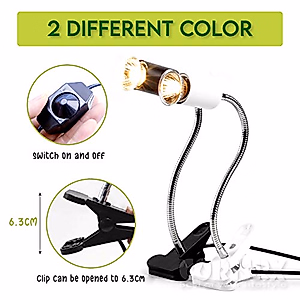 Wagooly Reptile Heat Lamp Fixture - Reptile Heater Turtle Lamp W/ Heat Bulb, Temperature Switch Reptile Basking Light, Heat Light for Gecko Bearded Dragon Terrarium - Heat Clamp Lamp Long (75)