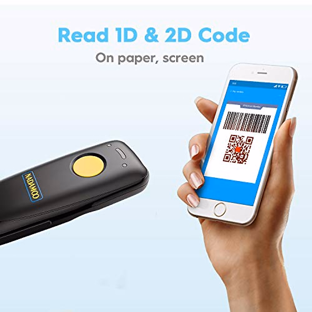 NADAMOO 2D Wireless Barcode Scanner Compatible with Bluetooth, Portable ...