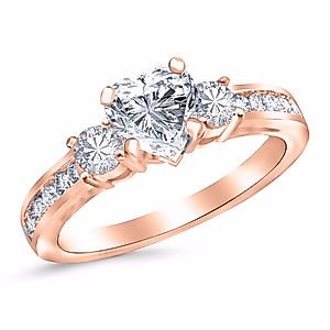 1.1 Carat GIA Certified Heart Cut 14K Rose Gold Channel Set 3 Three Stone Diamond Engagement Ring (I-J Color VS1-VS2 Clarity)