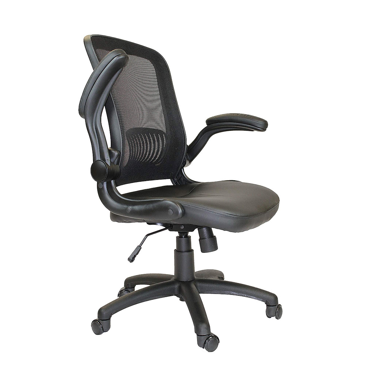 OFFICE FACTOR Ergonomic Office Chair Mesh Back Faux Leather Seat, Computer Chair with Padded Flip-Up Arms Lumbar Support Executive Chair for Home Office (Black Chair)