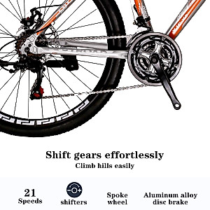 Max4out Mountain Bike 26 Inch Wheel 7/21 Speed Mountain Bicycle for Men and Women, High Carbon Steel Frame Road Bike with Daul Disc Brakes(Silver)