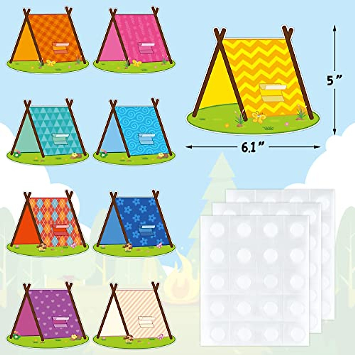 45 PCS Woodland Pup Tents Cut-Outs for Camping Bulletin Board Classroom Decor Woodland Theme Party Decoration, 9 Styles