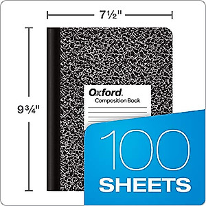 Oxford Composition Notebooks, Wide Ruled Paper, 9-3/4" x 7-1/2", Black Marble Covers, 100 Sheets, 12 per Pack (63795)
