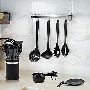 Silicone Cooking Utensils Set, 28PCS Kitchen Utensils Set with Holder, AIKWI Heat-Resistant & Non-stick Silicone Spatula, Tongs,Spoon for Cooking, BPA Free Kitchen Tools Gift (Black)