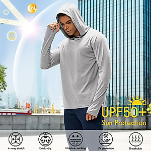Haimont Men's UPF 50+ Sun Protection Hoodie Shirt Long Sleeve SPF Fishing Outdoor UV Hiking Shirts Lightweight, Light Grey, 3XL