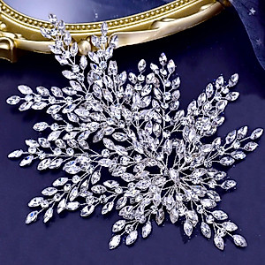 AMORARSI Wedding Rhinestone Hair Piece Leaf Bride Side Headpieces Crystal Hair Accessories for Brides and Bridesmaids (Silver)