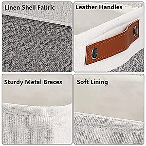 ZOOFOX 4 Pack Fabric Storage Bins, Foldable Rectangular Fabric Storage Bins with Leather Handles, Closet Baskets for Organizing Shelves, Nursery, Home, Office, 15" x 11" x 9.5"