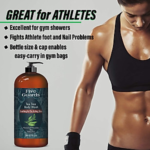 FIVE GUARDS Tea Tree Oil Body Wash With Mint Removes Body Odor, and more. Botanical Shower Gel Soap Women & Men with Oregano, Rosemary, Cinnamon oil - 16 fl oz