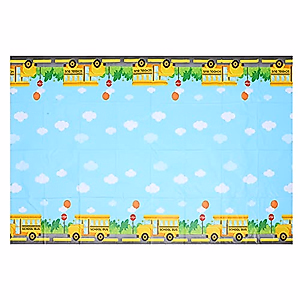 NUOBESTY School Bus Tablecovers Welcome Back to School Tablecloth School Bus Party Table Runner Decorative Table Cover