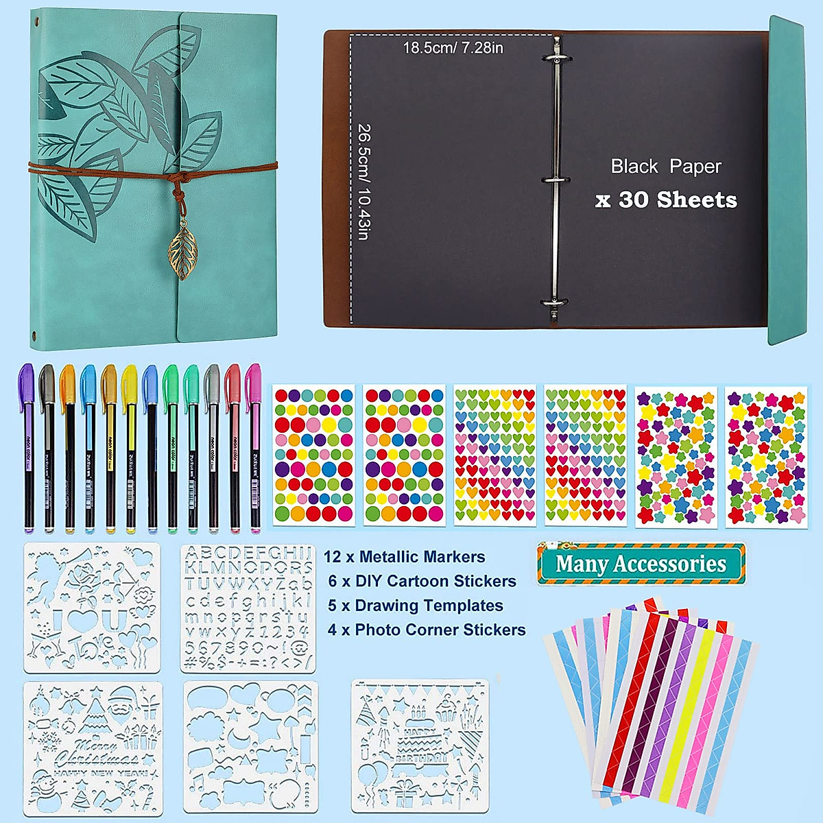 ZEEYUAN Scrapbooking Supplies Kits Leather Scrapbook Photo Album 8.5x11 inch Scrap Book 60 Pages, Leaf Pattern Photo Book Travelling Journal Scrapbook Family Scrapbook