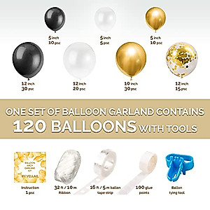 Balloon Arch Kit Garland Decorations - 124 pcs Latex Black White Gold Confetti Balloons 16ft, Oh Baby Theme, Bridal Shower Birthday Wedding Graduation Bachelorette Anniversary Party Backdrop DIY Décor