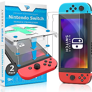 Power Theory Designed for Nintendo Switch 6.2" Screen Protector Tempered Glass [9H Hardness], Easy Install Kit, 99% HD Bubble Free Clear, Case Friendly, Anti-Scratch, 2 Pack