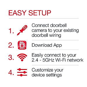 Doorbell Video Ring Security Camera by RCA New and Improved - with Mobile Doorbell Ring, 3MP HD Video, Live Stream, No Recording Storage Fees, Night Vision and Motion Detection