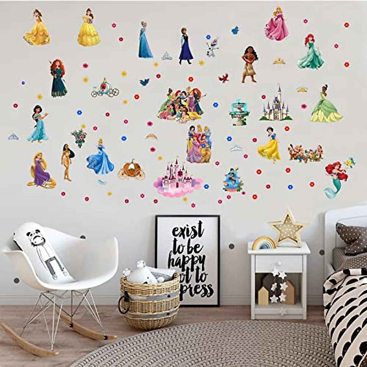 KEOJUE Princess Wall Decals Stickers, Peel and Stick Wall Decals for Girls Room Removable Wall Art Decor for Baby Nursery Girls Bedroom