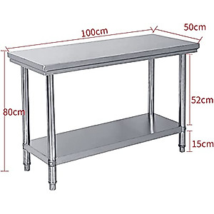 Commercial Kitchen Work Catering Table for Hotel, Kitchen Worktable Stainless Steel Table Heavy Duty Table Commercial Work Table with Undershelf and Adjustable Feet for Restaurant Rack (Size : 100x50