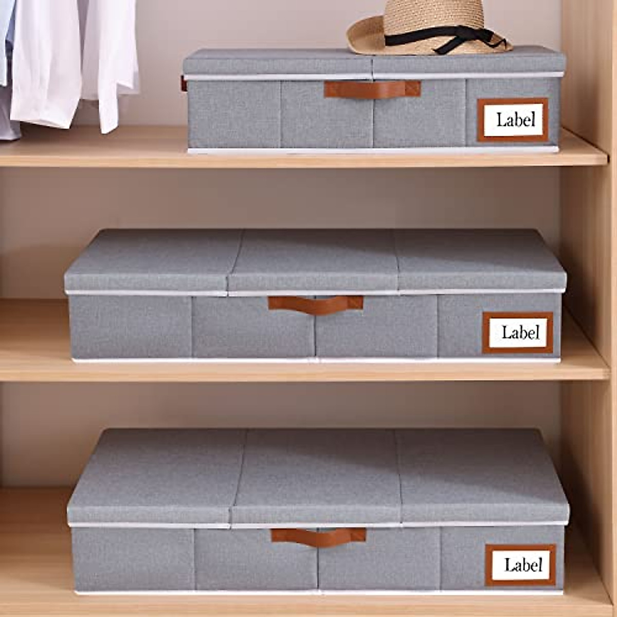 Yawinhe Under Bed Storage With Lids, Foldable Underbed Storage Box with Handles, Under Bed Storage Organizer Bins for Clothes, Blankets, Pillows, 31.5''Lx15.7''Wx6''H, 2-pack, Grey