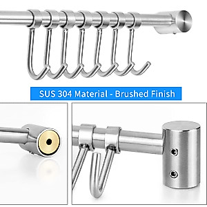 Kitchen Utensil Rack 2 Pack, Audmore 15.6 Inch Pots and Pans Hanging Rack Wall Mounted, 304 Stainless Steel Lid Cooking Utensil Hanger, 7 Sliding Hooks for Spatula Spoon, Measuring Cups, Coffee Mug