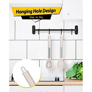 Silicone Pasta Fork and Cooking Spoon Set, Non Stick Kitchen Utensils for Cooking,Stirring,Serving Spaghetti, Soup, Sauce (KHAKI)