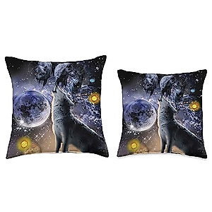 Random Galaxy Cosmic Space Wolf, Wolves Family Howling Throw Pillow, 18x18, Multicolor