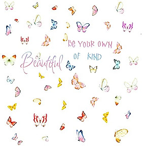 IARTTOP Luminous Butterfly Wall Decal, Inspirational Quotes-Be Your Own of Kind Peel and Stick Murals, Romantic Glow Butterflies Theme Wall Sticker for Girls Bedroom Nursery Kids Room Decoration