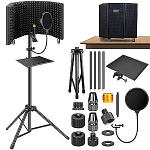 Dmsky Microphone Isolation Shield with Pop Filter & Tripod Stand, Foldable Mic Shield with Triple Sound Insulation, High Density Mic Sound Shield for Recording Studio, Podcasts, Singing, Broadcasting