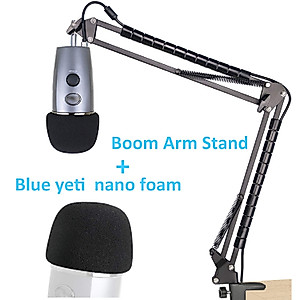 Yeti Nano Mic Boom Arm with Nano Pop Filter - Mic Suspension Boom Arm Stand and Windscreen Compatible with Blue Yeti Nano Microphone by YOUSHARES
