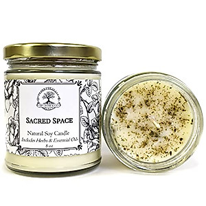 Sacred Space Soy Herbal Smudge Candle 9 oz | Handmade with Lavender, Sage & Cedar | Purification, Negative Energy & Serenity Rituals | Wiccan Pagan Spiritual