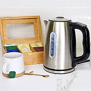 Kenmore 1.7L Cordless Electric Kettle w/ 6 Temperature Pre-Sets, Stainless Steel Teakettle w/LED light, Auto Shut-Off, Keep Warm, Boil-Dry Protection, Silver
