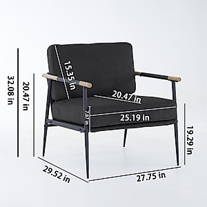 Tiophome Modern Chic Accent Metal Frame, Upholstered Chenille Living Room Chairs with Removable Seat & Back Cushion, Comfy Leisure Lounge Reading Side Armchair for Bedroom, Black, Extra Large