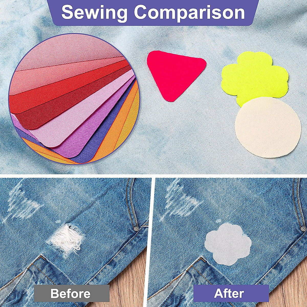Amrules Iron Patches, 30 Piece 3.7 X 4.9 Inch Multi-Colored Fabric Repair Kit, 29 Shades Iron on Patches for Jeans, Shirts, Clothes, Pants