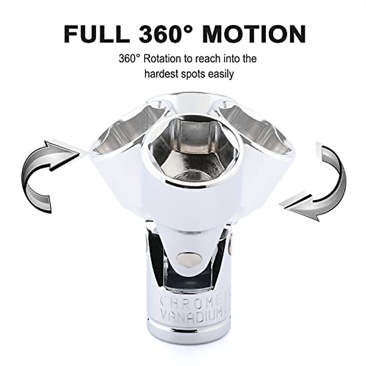 CASOMAN 3/8" Drive Universal Joint Socket Set- 10 Piece Flex Socket Set, 6-Point, Cr-V, Metric, 10-19mm