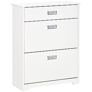 HOMCOM 3-Drawer Shoe Cabinet Modern Storage Rack with 2 Flip Doors Adjustable Shelf Freestanding Organizer for Hallway Holds 16 Pairs Shoe White