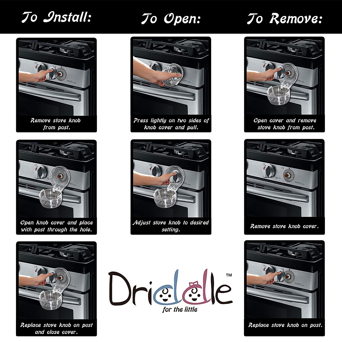 6 Pack Clear Stove Knob Safety Covers - Protect Little Kids with A Child Proof Lock for Oven/Stove Top/Gas Range - Baby/Toddler Kitchen Safety Guard - Check Dimensions