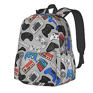 Oplp Video Game Controller Grey Background Large Capacity Backpack Colorful Gamepad Lightweight Personalized Laptop Bag Tablet Travel School Bag with Multiple Pockets