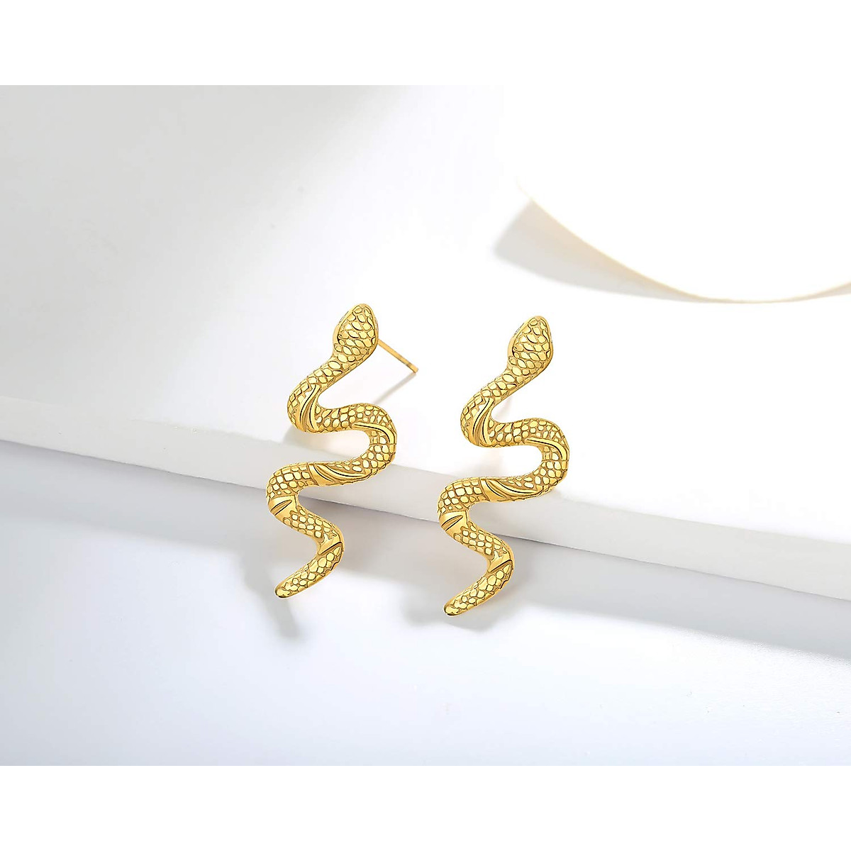 Vivid Snake Earrings Women 18K Gold Plated Stainless Steel Dangle Earring (Gold)