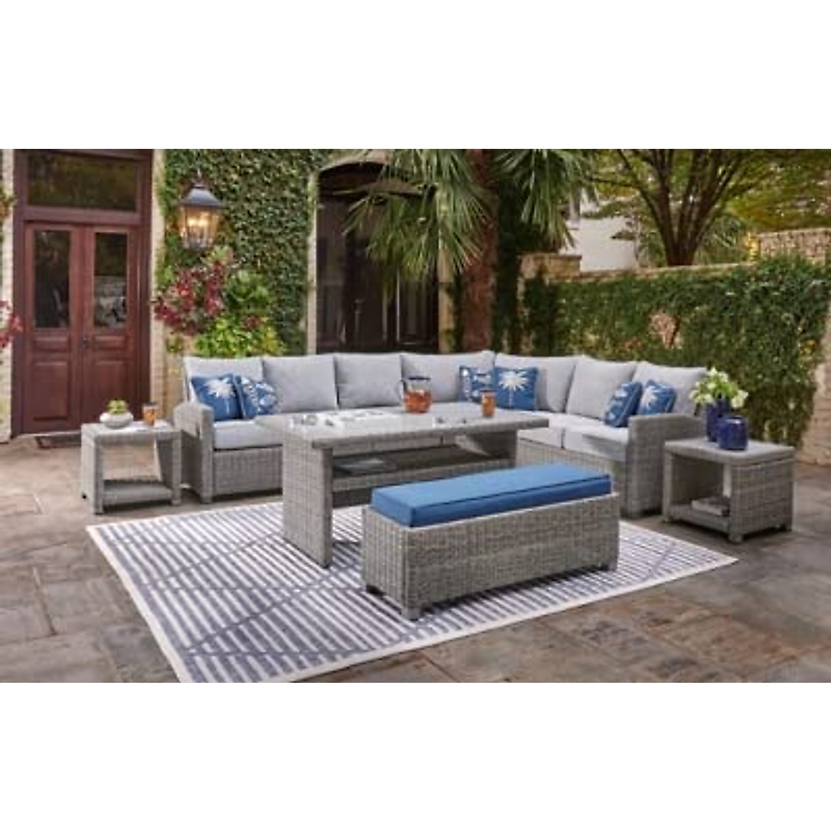 Signature Design by Ashley Naples Beach Contemporary Outdoor Rectangle Multi-Use Table, Light Gray