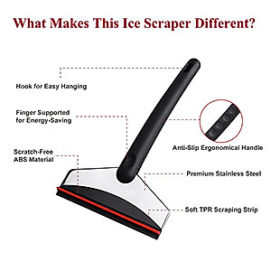 Zhaman Oversized Ice Scrapers for Car Windshield, Stainless Steel Snow Brush Scraper, Winter Frost Removal Tool for Car Window, SUV and Small Trucks, Stocking Stuffer Car Gift, Gray