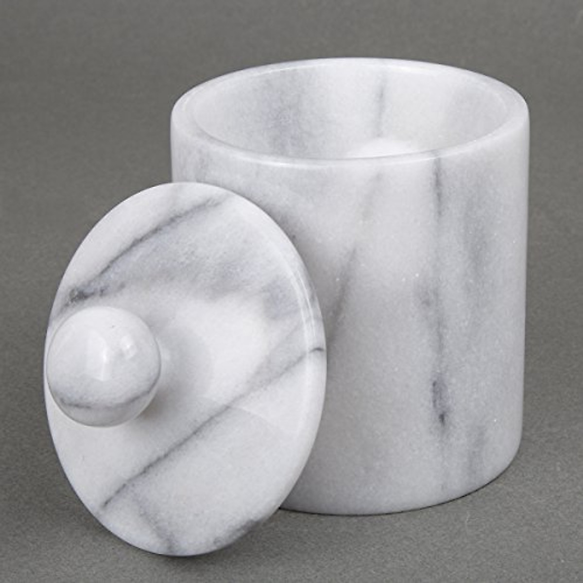 Creative Home Natural Marble Spa Collection Cotton Ball Swab Holder, Bathroom Countertop Storage Jar Container Organizer, Off-White (Color May Vary)