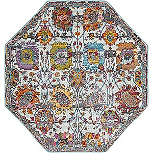 Rugs.com Paragon Collection Rug – 4 Ft Octagon Multi Medium-Pile Rug Perfect for Living Rooms, Kitchens, Entryways