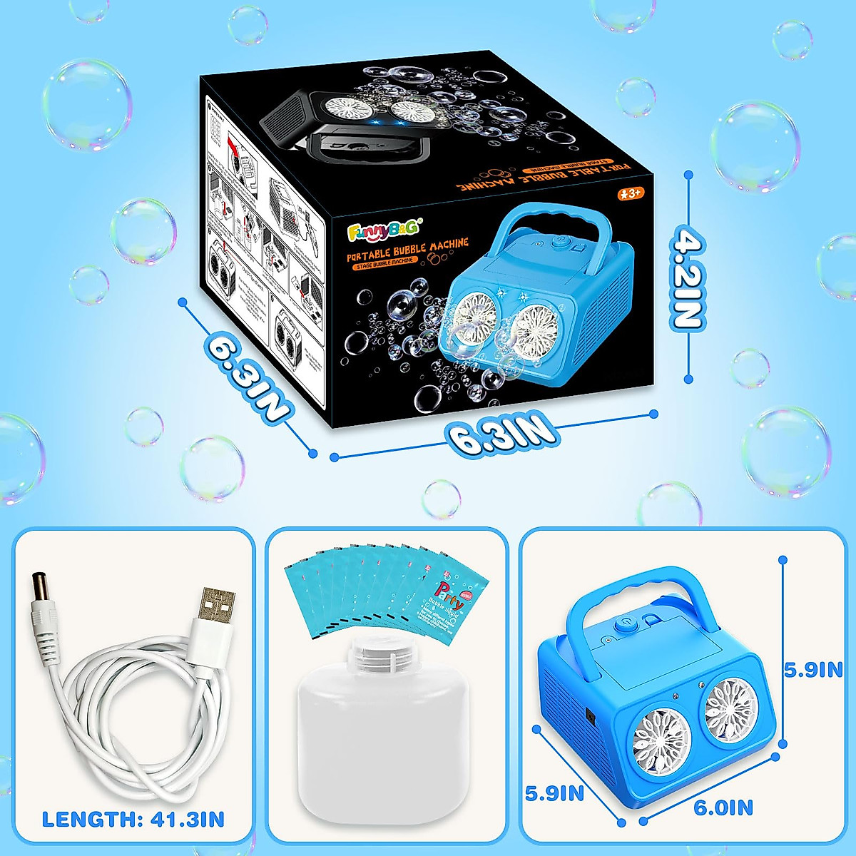 Kids Bubble Machine Automatic Bubble Blower - FUNNYB&G Bubble Maker 16000+ Bubbles Per Minute Bubble Toy for Parties Outdoor Wedding Christmas Birthday (Operated by Plugin or Batteries)