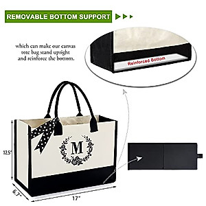 BeeGreen Monogram Tote Bag for Women w Bottom Support Personalized Tote Bag for Women w Embroidery Initial Tote Bag for Women 13oz Canvas Teacher Appreciation Gifts Beach Tote Bag for Women Mom H